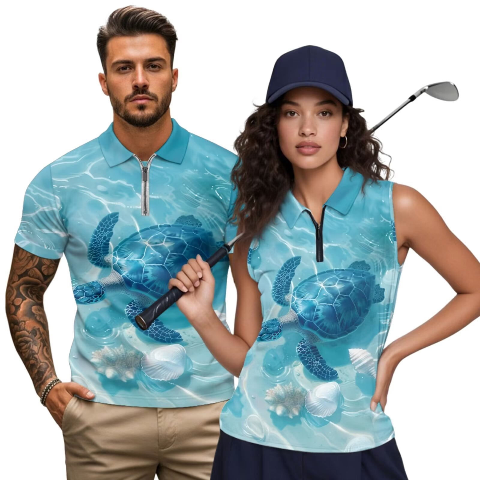 Aplkyhs Matching Golf Shirts for Couple Sea Turtle 4-Way Stretch Women ...