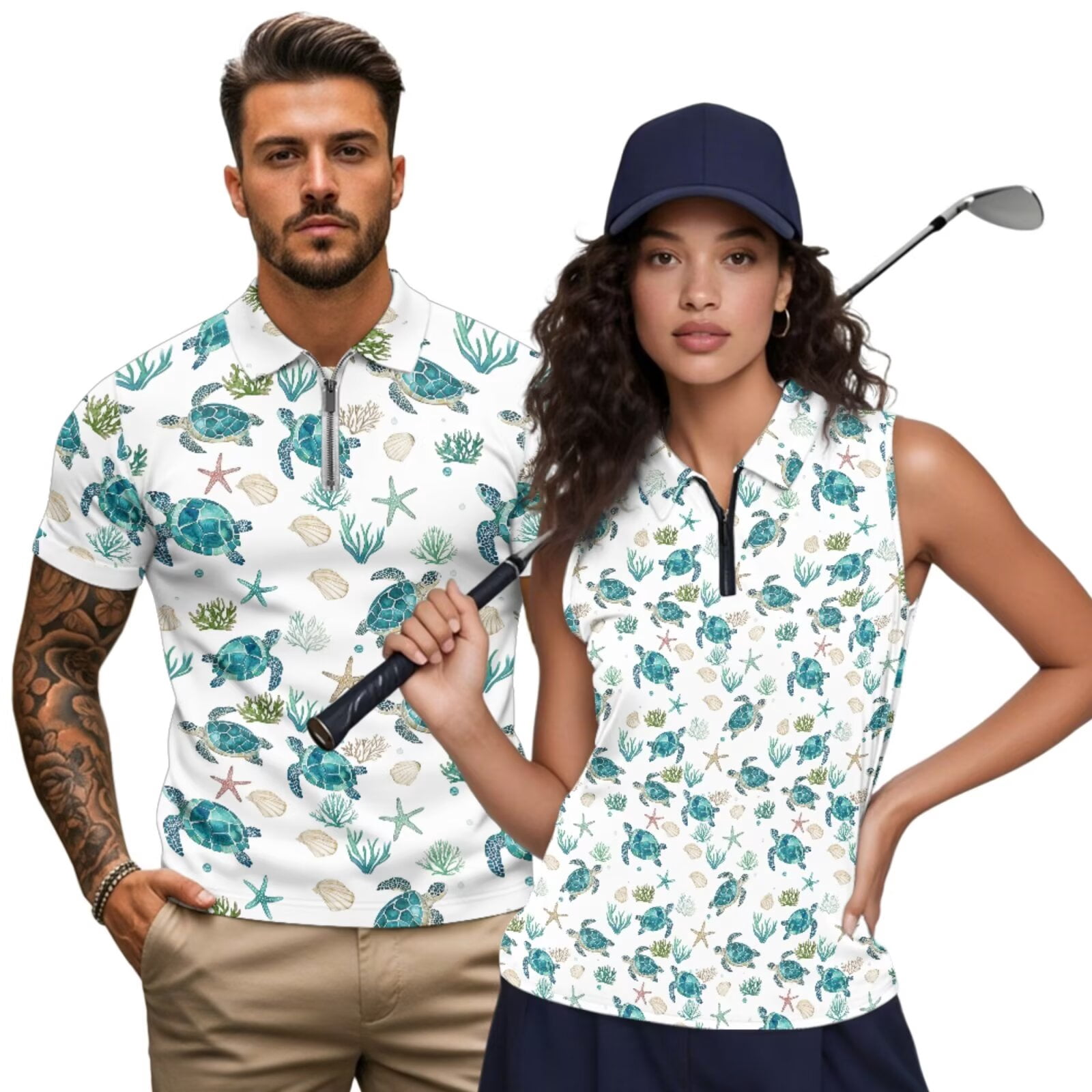 Aplkyhs Matching Golf Shirts for Couple Sea Turtle Starfish Tennis Tank ...