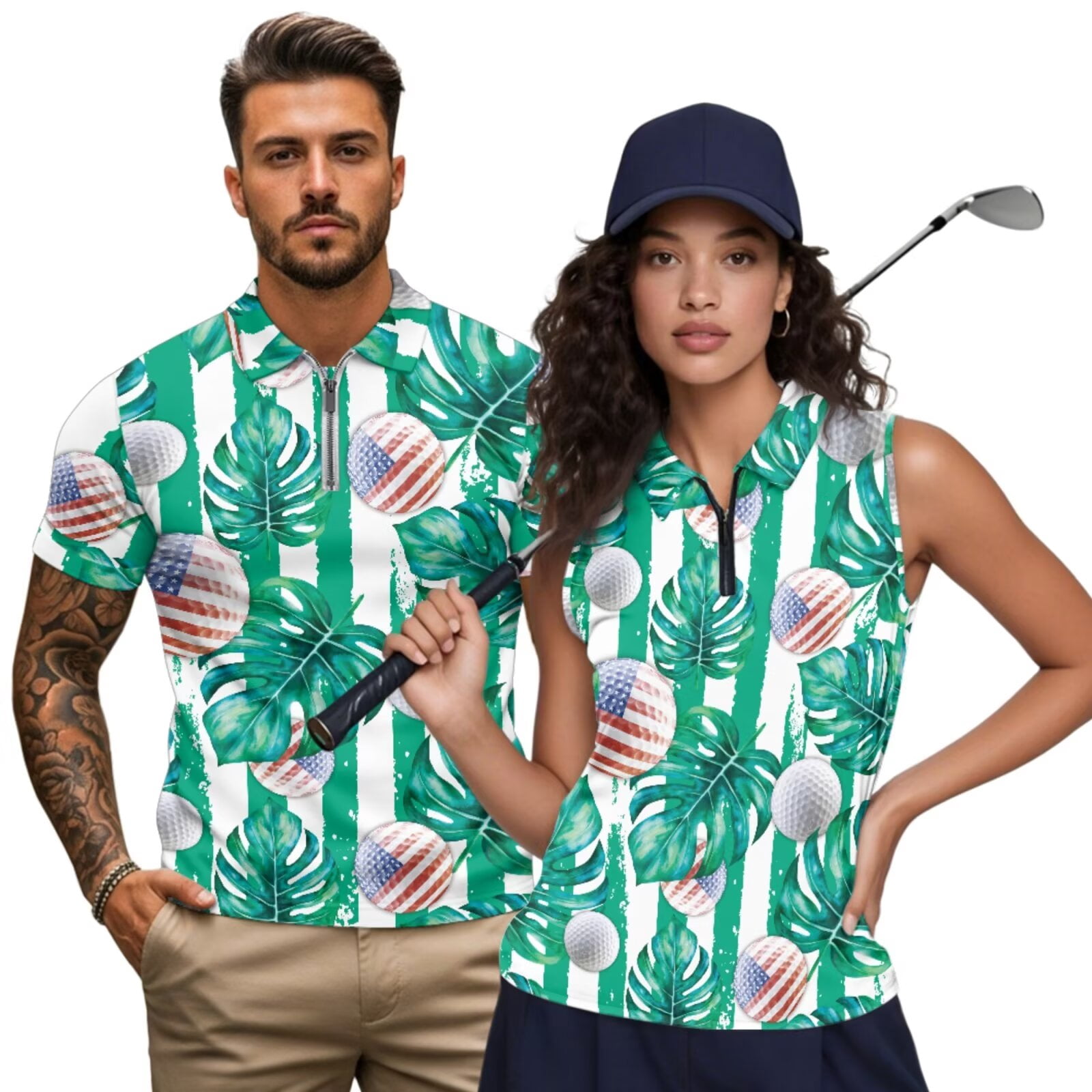 Aplkyhs Matching Golf Shirts for Couple Tropical Golf Ball Moisture ...