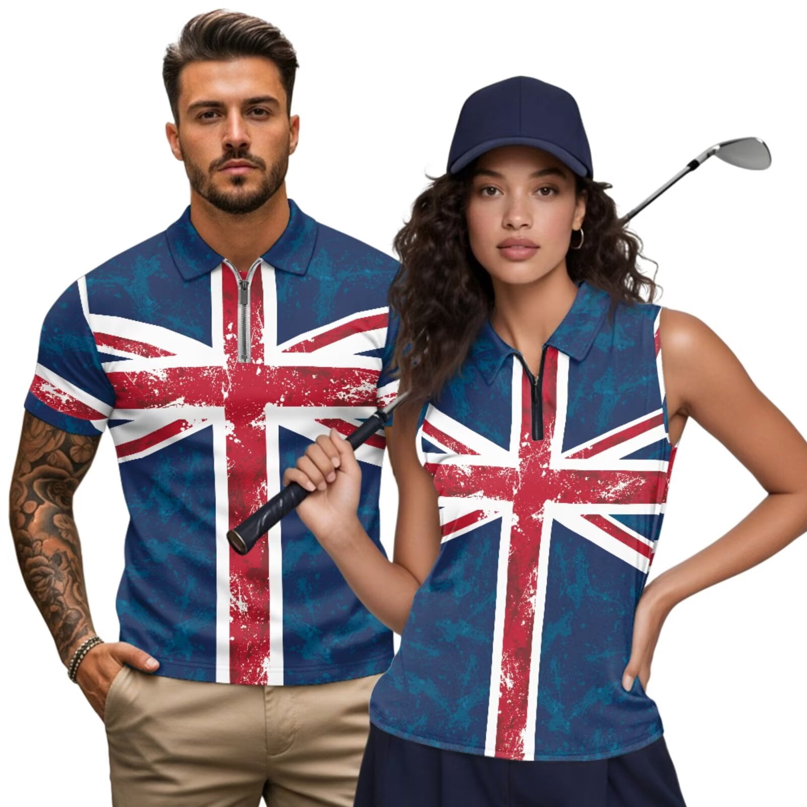 Aplkyhs Matching Golf Shirts for Couple UK Union Jack Flag Quarter Zip ...