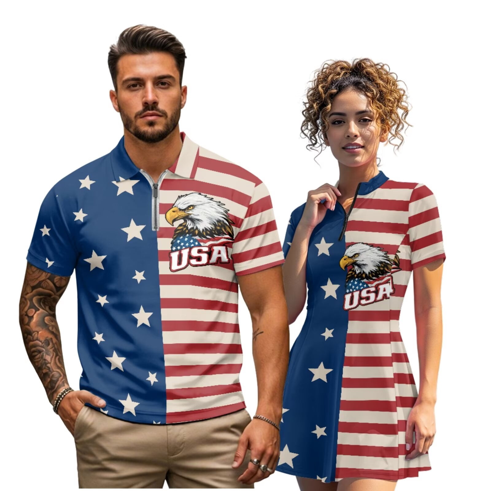 Aplkyhs Matching Golf Shirts for Couple USA American Flag Eagle Machine ...