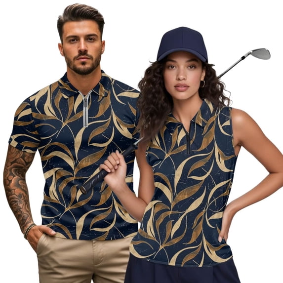 Aplkyhs Matching Golf Shirts for Couple Vintage Leaf Moisture Wicking ...