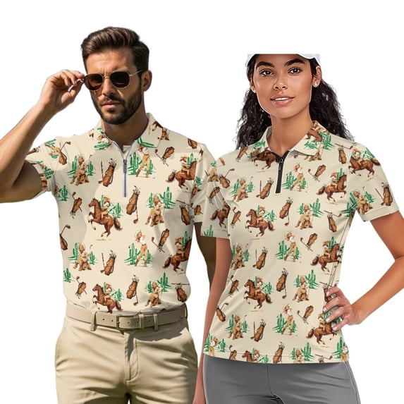 Aplkyhs Matching Golf Shirts for Couple Western Cactus Cowboy Quarter ...