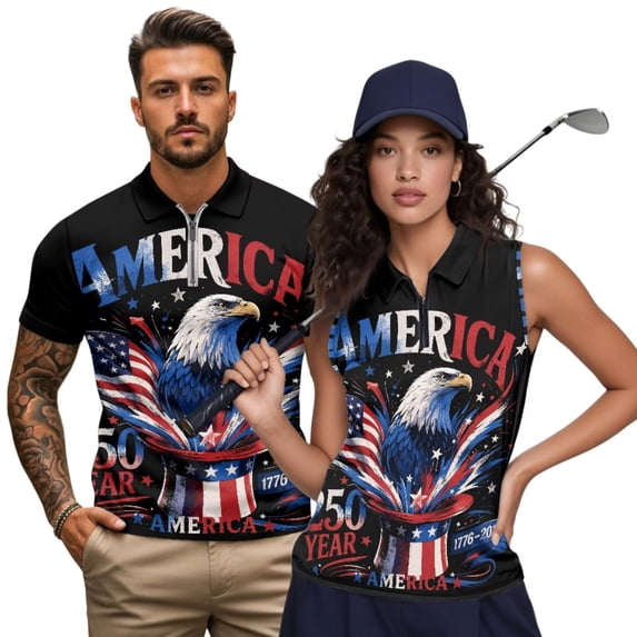 Aplkyhs Patriotic 250th Matching Couple Golf Shirts Racerback Design ...