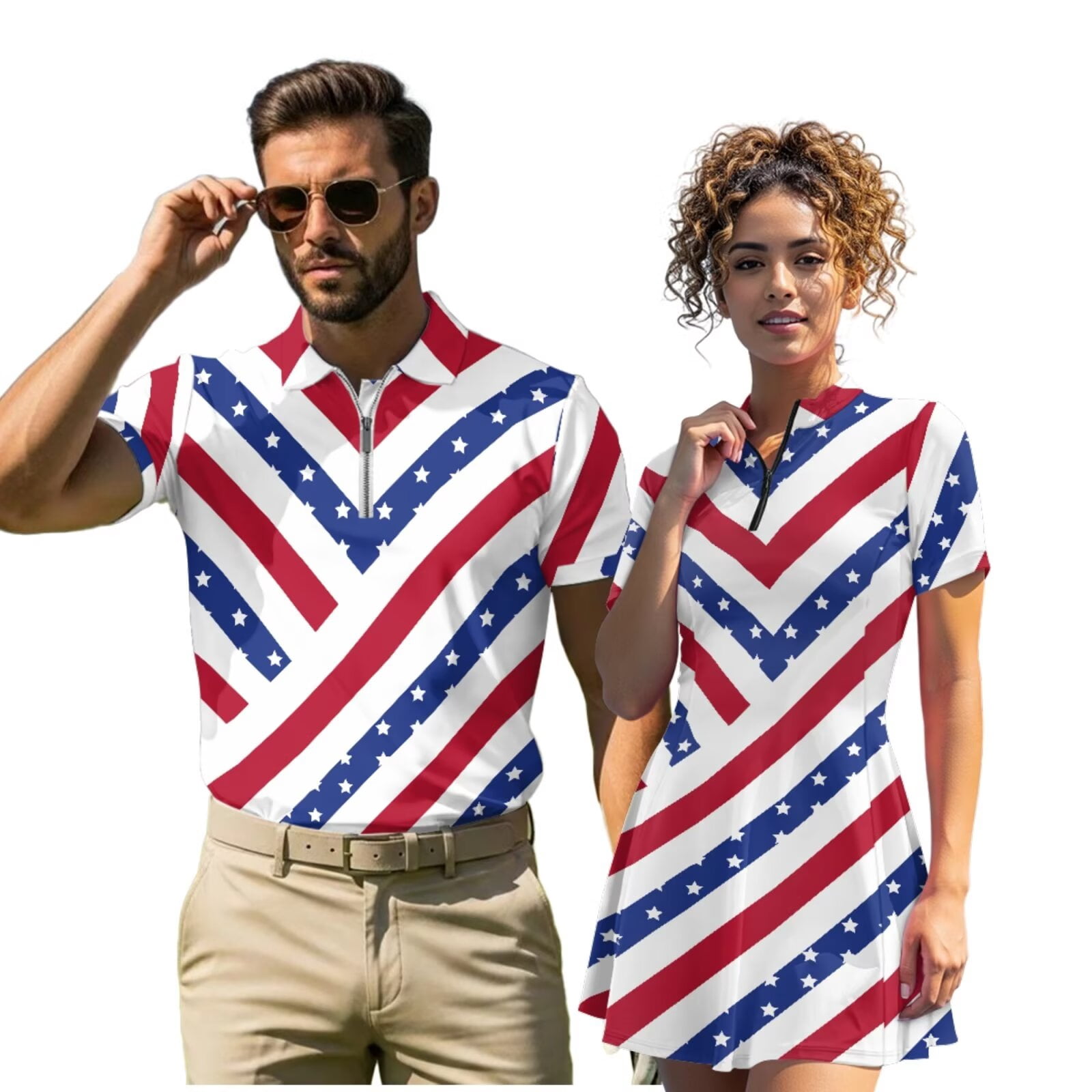 Aplkyhs Patriotic American Flag Matching Golf Shirts for Couple 4-Way ...