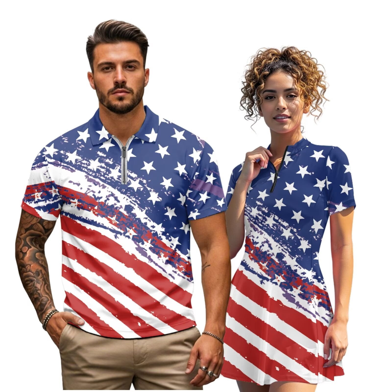 Aplkyhs Patriotic Star Matching Couple Tennis Shirts Quarter Zip ...