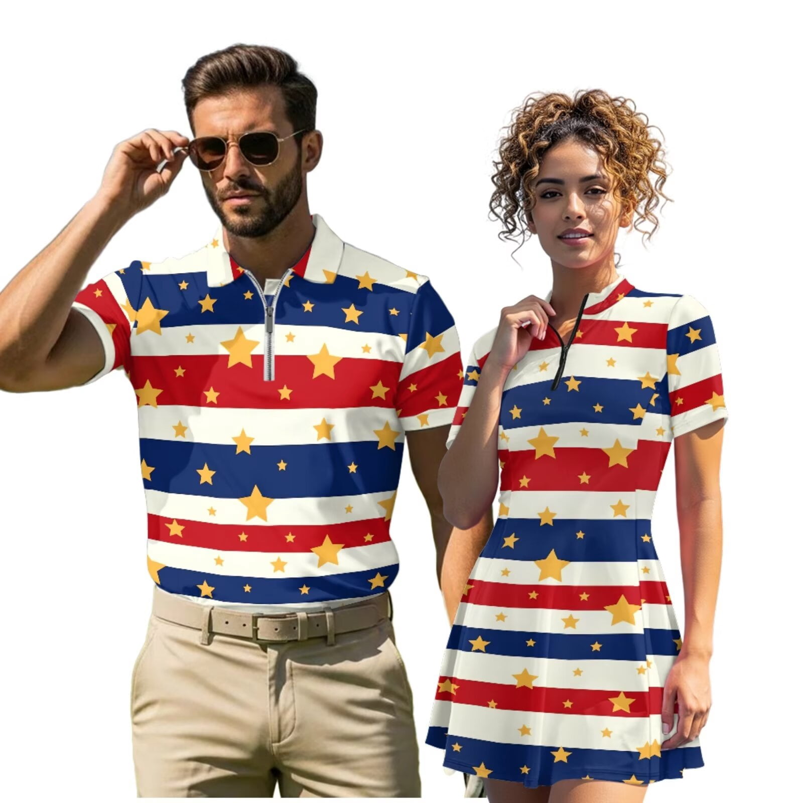 Aplkyhs Patriotic Star Matching Golf Shirts for Couple Lightweight Men ...