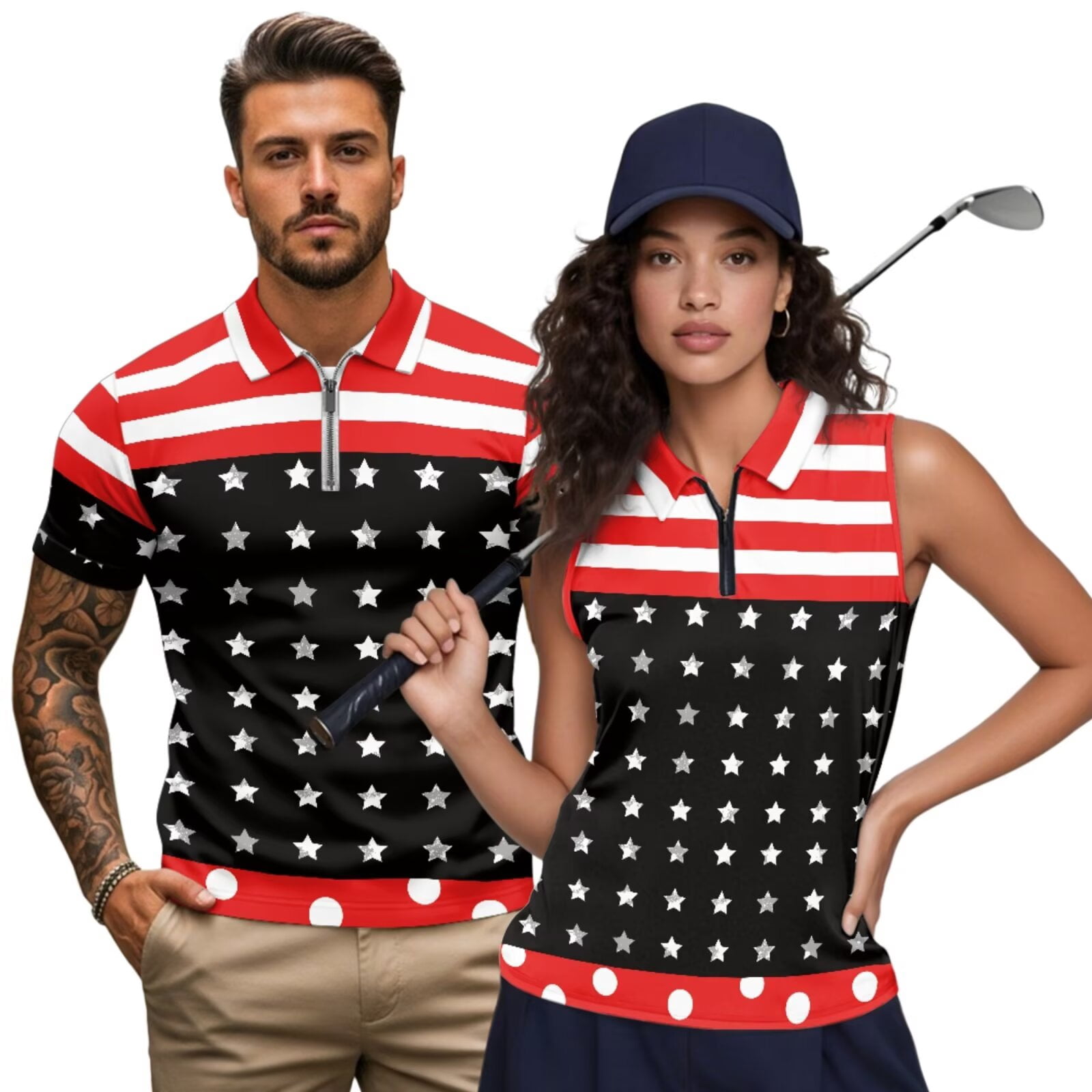 Aplkyhs Patriotic Star Matching Golf Shirts for Couple Racerback Design ...
