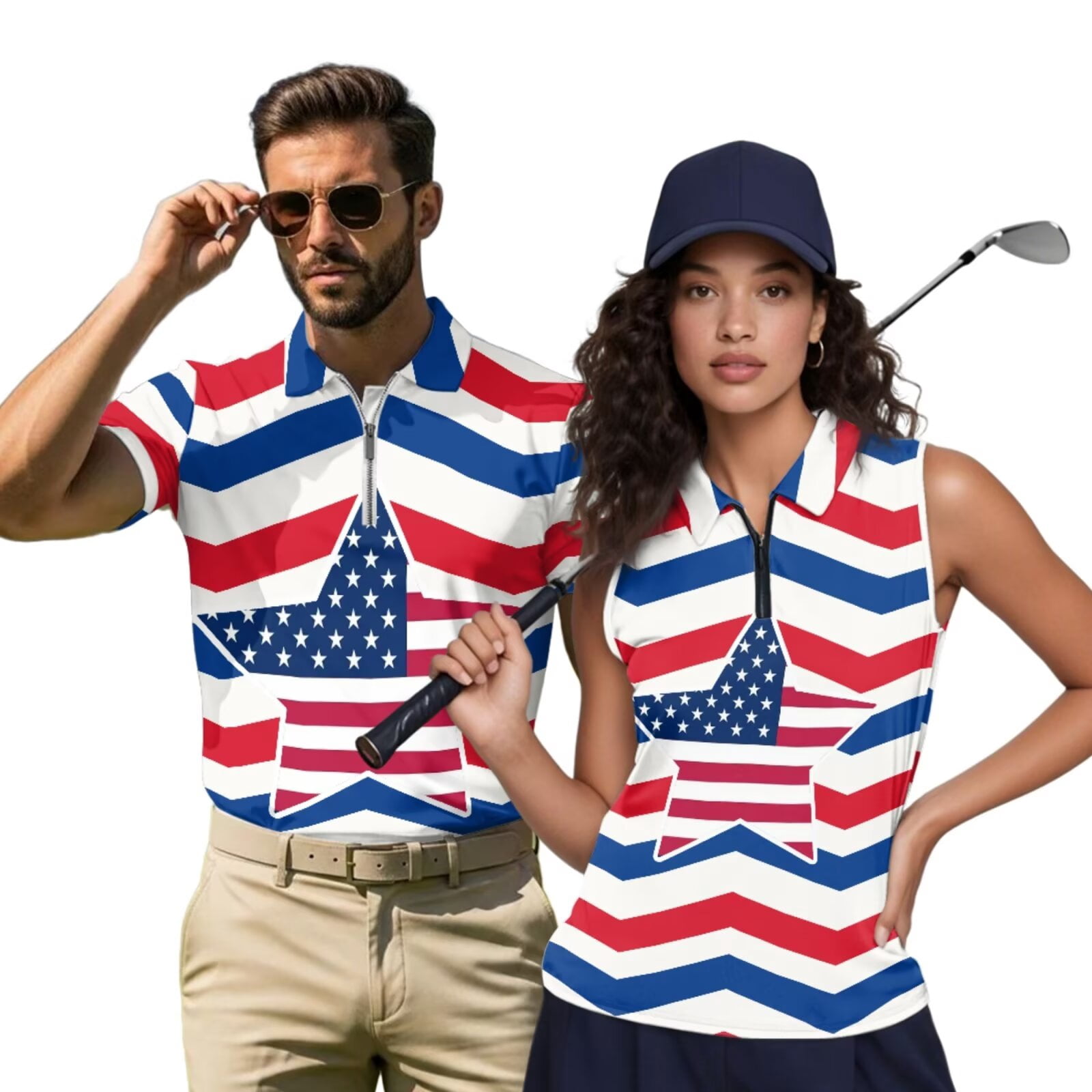 Aplkyhs Patriotic Star Matching Golf Shirts for Couple Women's Matching ...