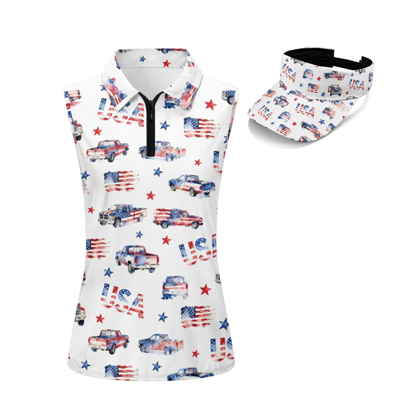 Aplkyhs Patriotic Women's Golf Shirt and Sun Visor Hat Set Moisture ...