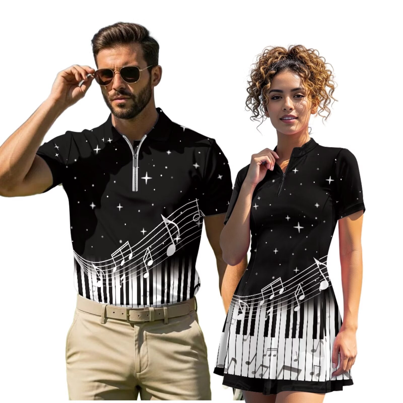 Aplkyhs Piano Music Notes Matching Golf Shirts for Couple Lightweight ...