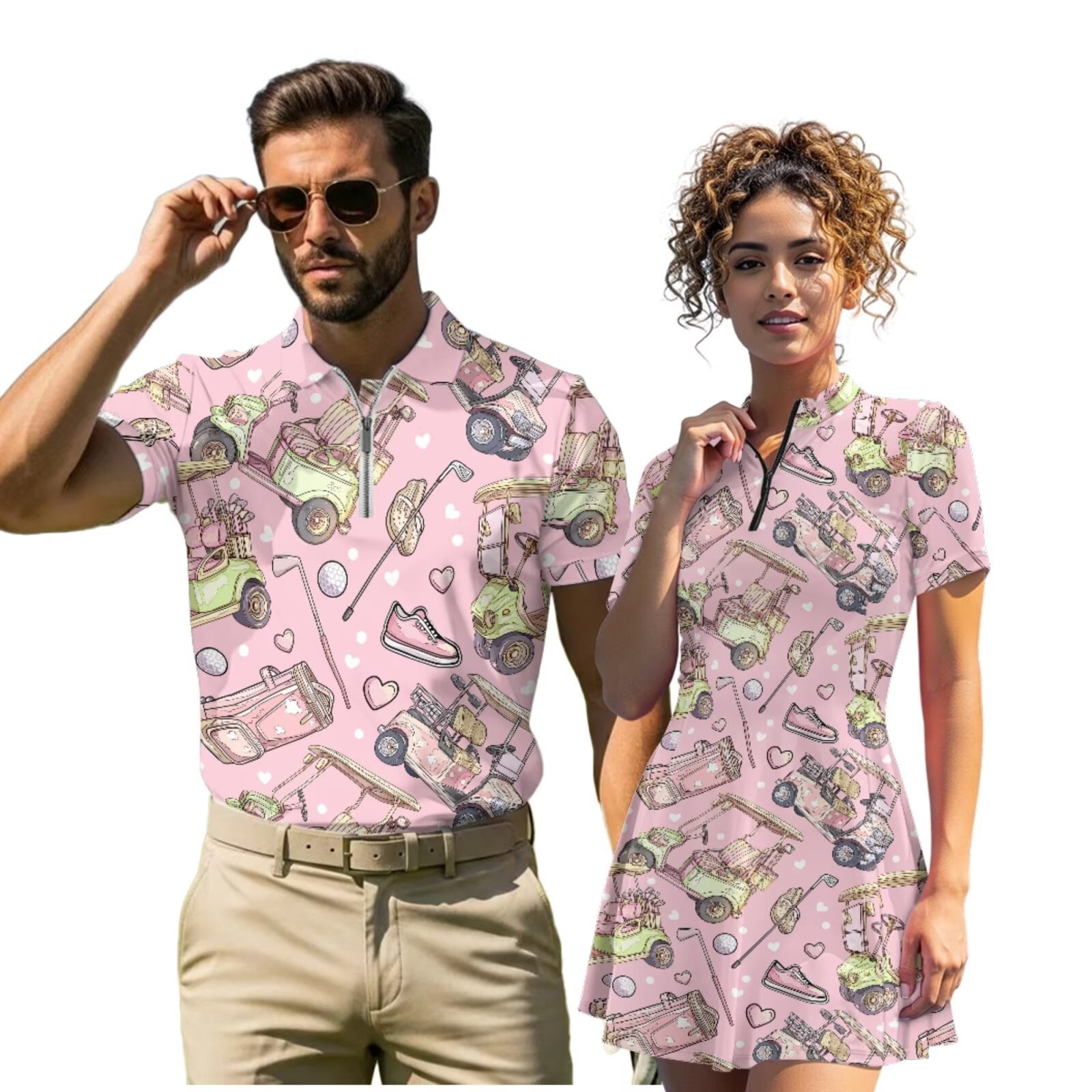 Aplkyhs Pink Couple Golf Matching Outfits Matching Couple Golf Shirts ...
