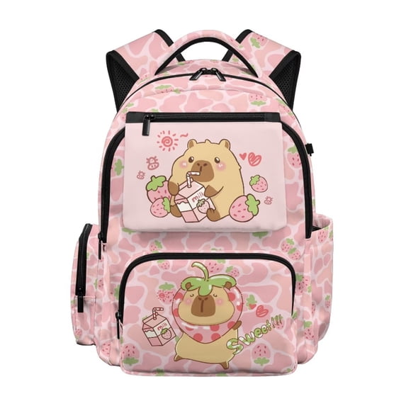 Aplkyhs Pink Cow Capybara Backpack for Students 6-18 17 Inch Durable ...