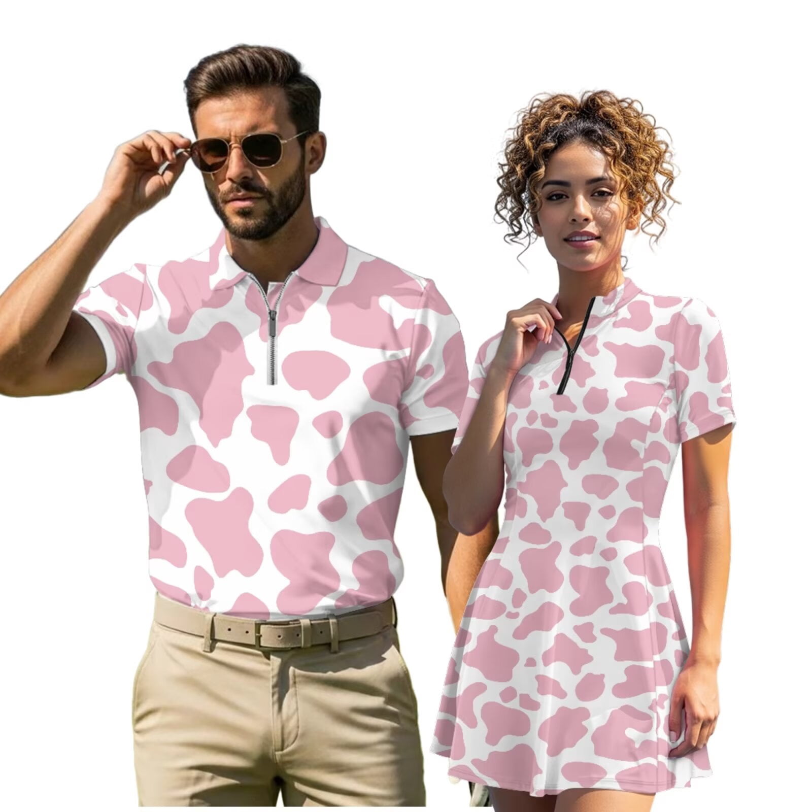 Aplkyhs Pink Cow Print Couple Golf Matching Outfits Matching Couple ...