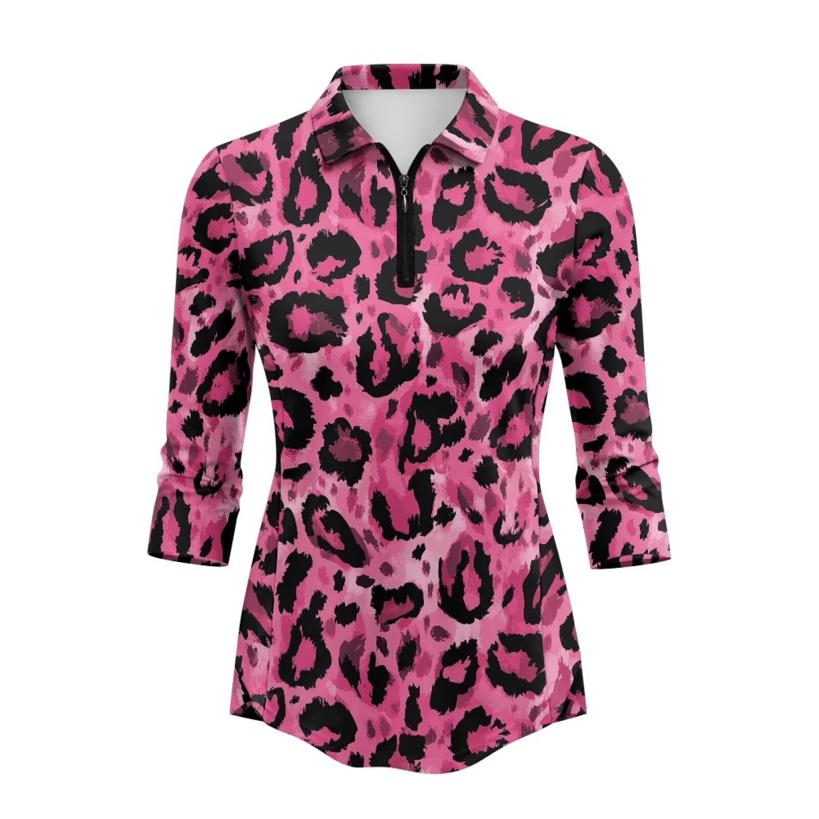 Aplkyhs Pink Leopard Print Women Sport Shirts 3/4 Sleeve Sport Shirts ...