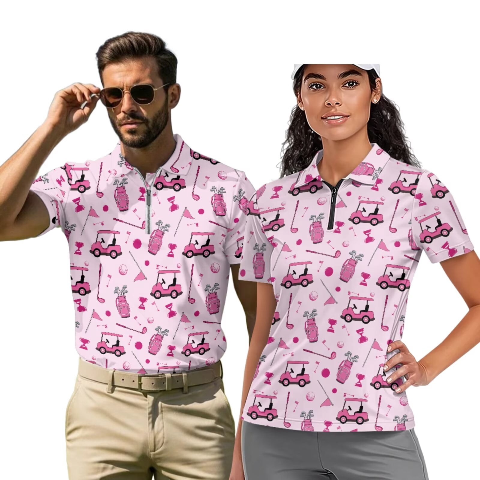 Aplkyhs Pink Matching Couple Golf Shirts Moisture Wicking Funny Men ...