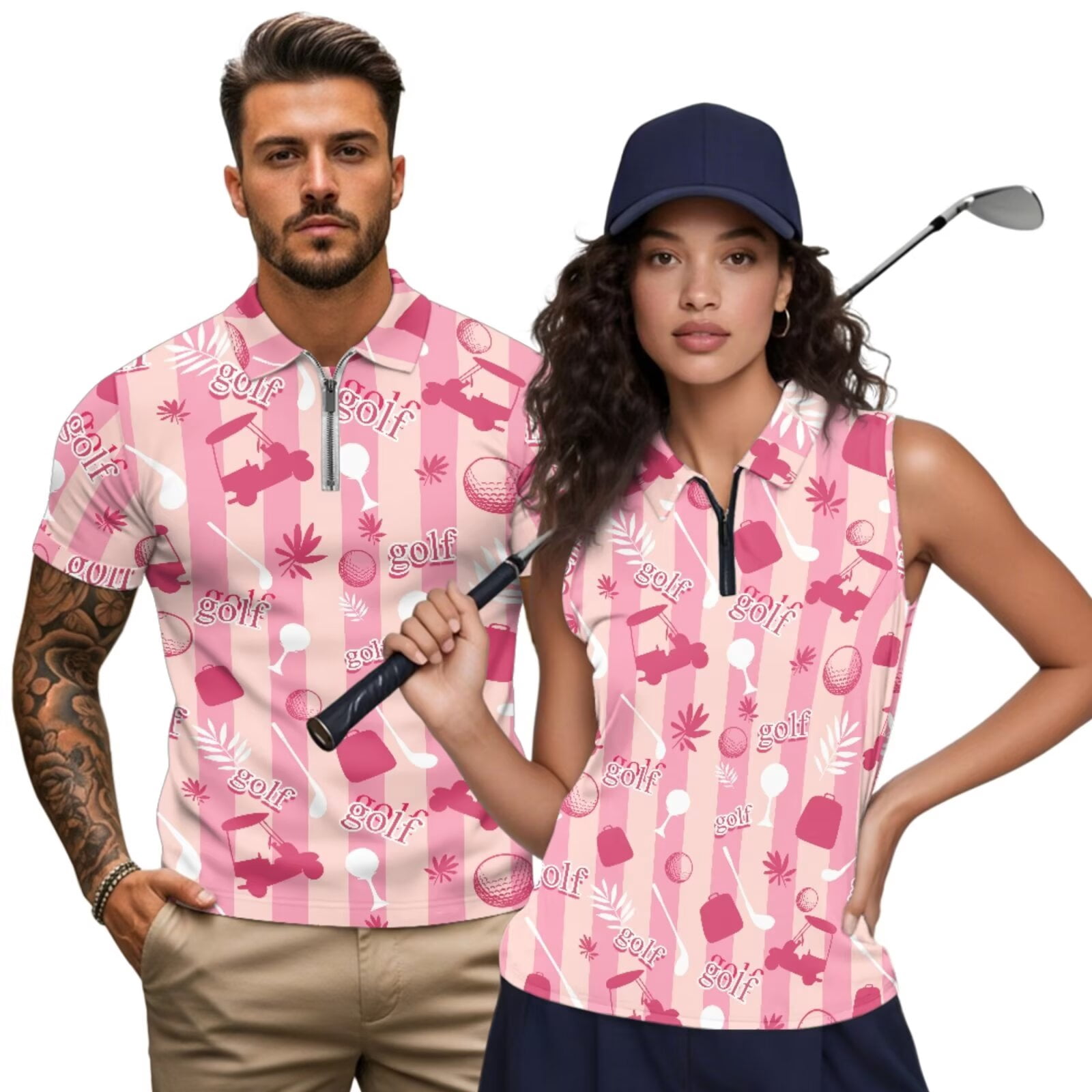 Aplkyhs Pink Matching Couple Sport Shirts Quarter Zip Matching Golf ...