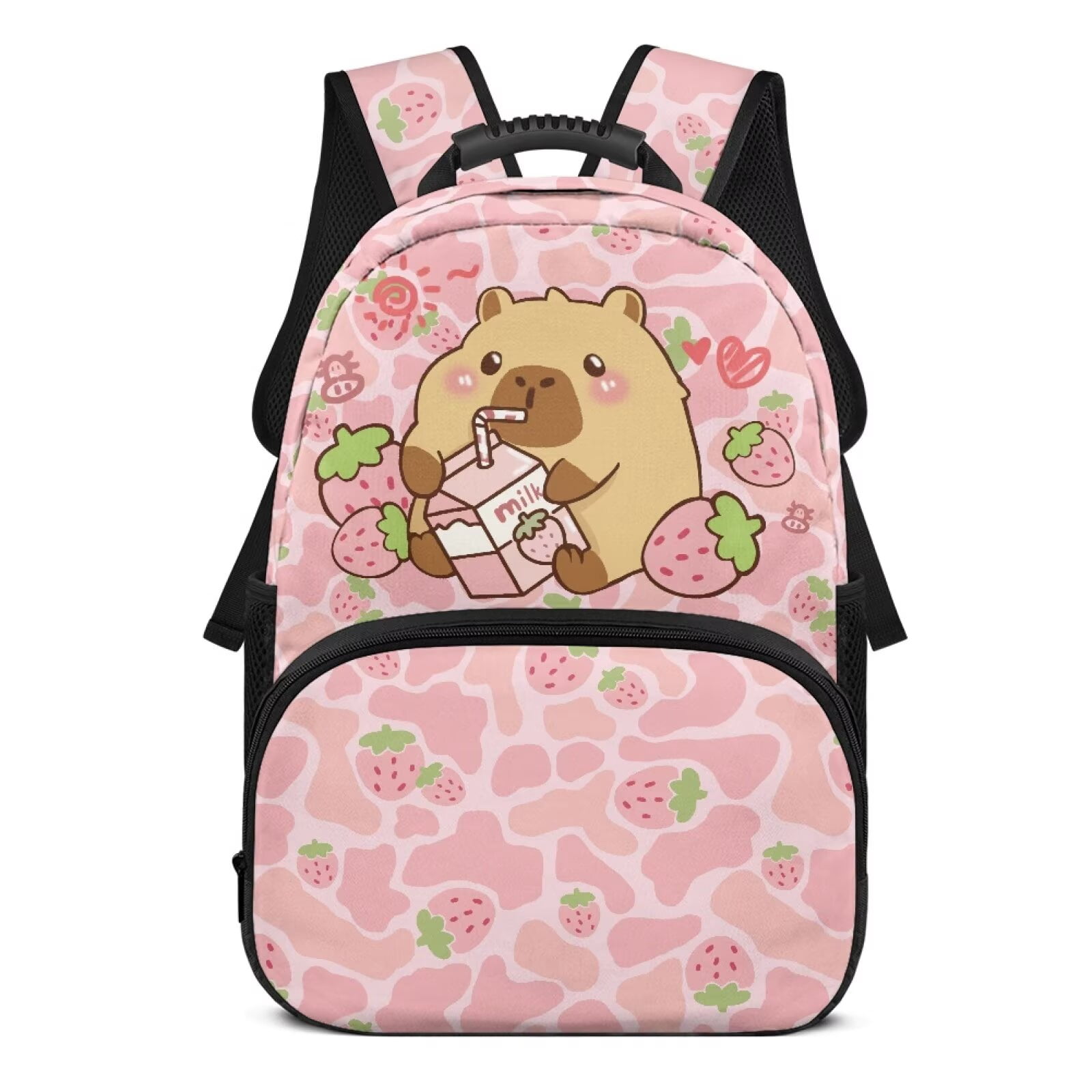 Aplkyhs Pink Strawberry Capybara School Backpack for Boys Girls Ages 6 ...