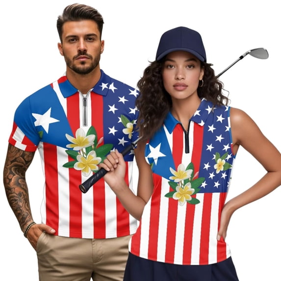Aplkyhs Puerto Rico Flag Matching Golf Shirts for Couple Quarter Zip ...