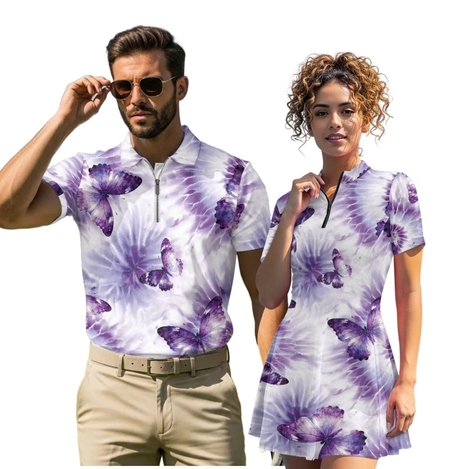 Aplkyhs Purple Butterfly Matching Couple Golf Shirts Quarter Zip Mens ...