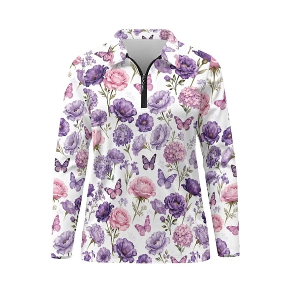 Aplkyhs Purple Floral Butterfly Tennis T-Shirts Long Sleeve Sport ...