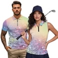 Aplkyhs Rainbow Glitter Matching Couple Sport Shirts Quarter Zip Golf ...