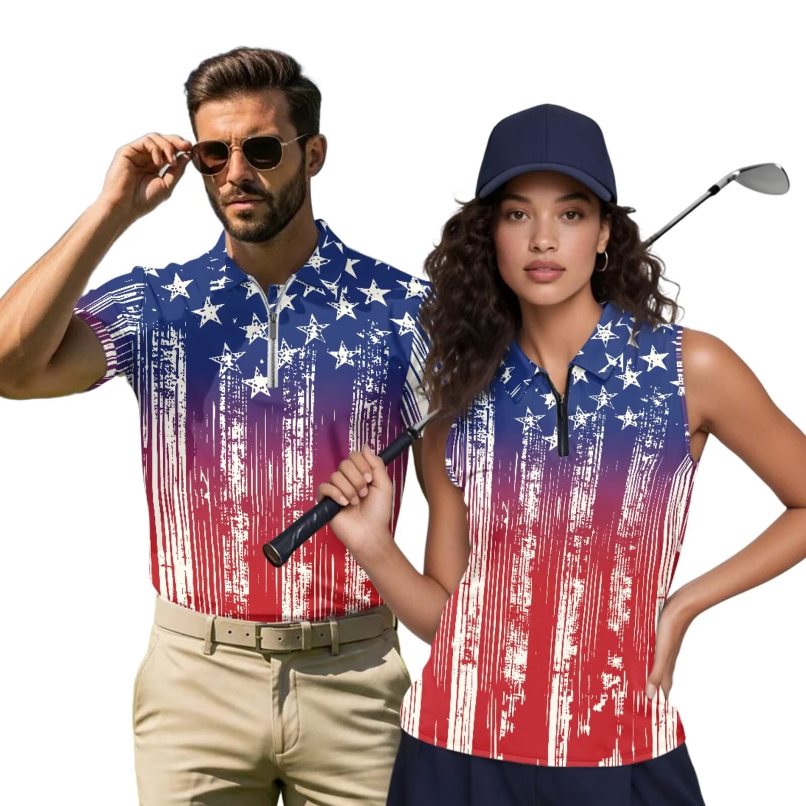 Aplkyhs Red Blue Patriotic Star Couple Golf Shirts Racerback Design ...