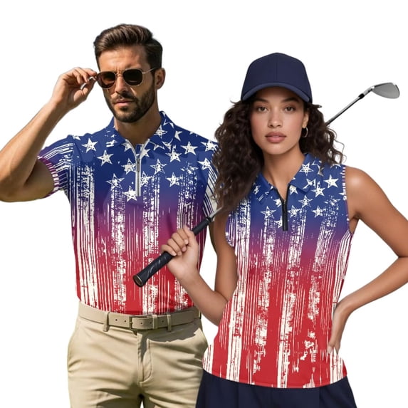 Aplkyhs Red Blue Patriotic Star Couple Golf Shirts Racerback Design ...