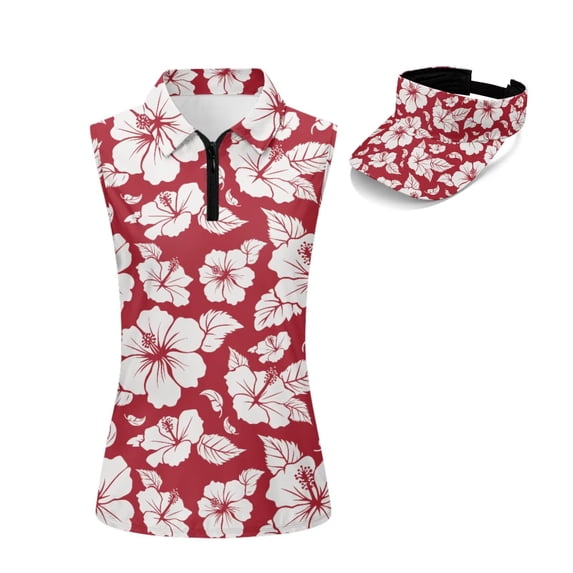 Aplkyhs Red Hibiscus Women's Golf Sleeveless Shirt and Matching Sports ...
