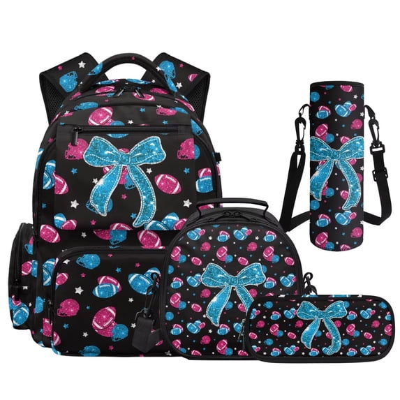 Aplkyhs Rugby Bow Kids Backpack Set 4Pcs with Lunch Bag Pen Bag Set and ...