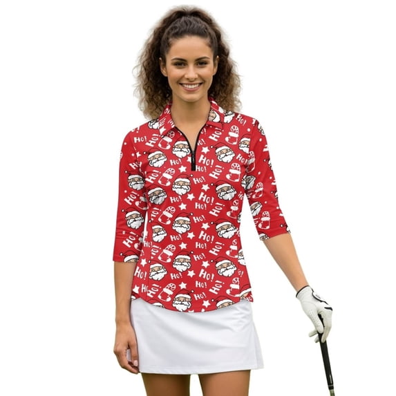 Aplkyhs Santa Claus Golf Tennis Shirts 3/4 Sleeve Cloth Workout Tennis ...