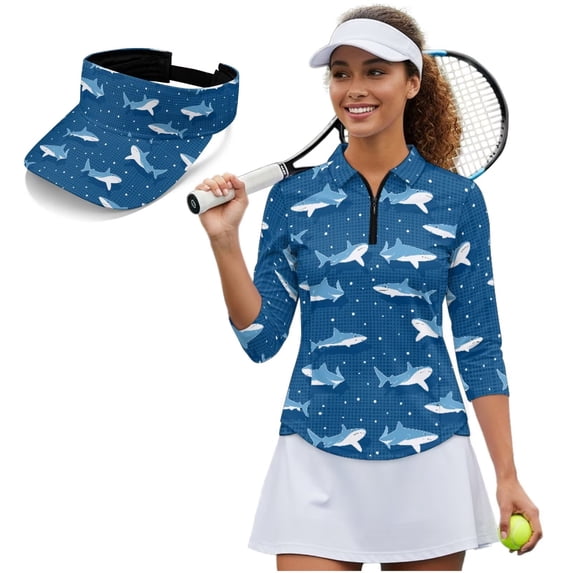 Aplkyhs Shark Women's Golf Shirt and Sun Visor Hat Set Breathable ...