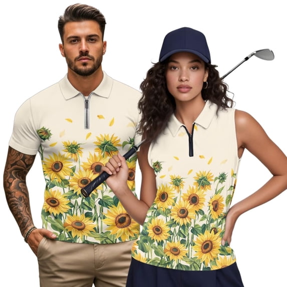 Aplkyhs Sunflower Matching Golf Shirts for Couple Lightweight His and ...
