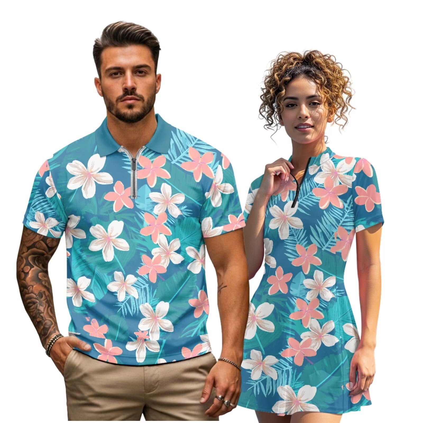 Aplkyhs Tropical Flower Matching Golf Shirts for Couple Lightweight Men ...
