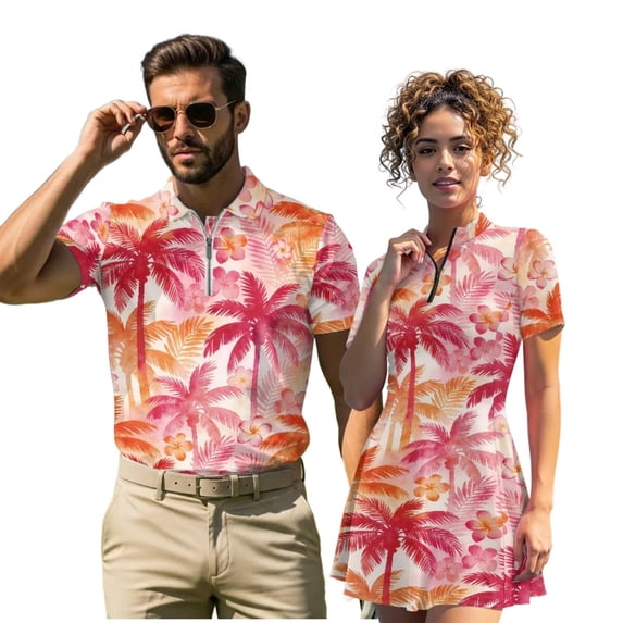 Aplkyhs Tropical Flowers Matching Golf Shirts for Couple Mens Hawaiian ...
