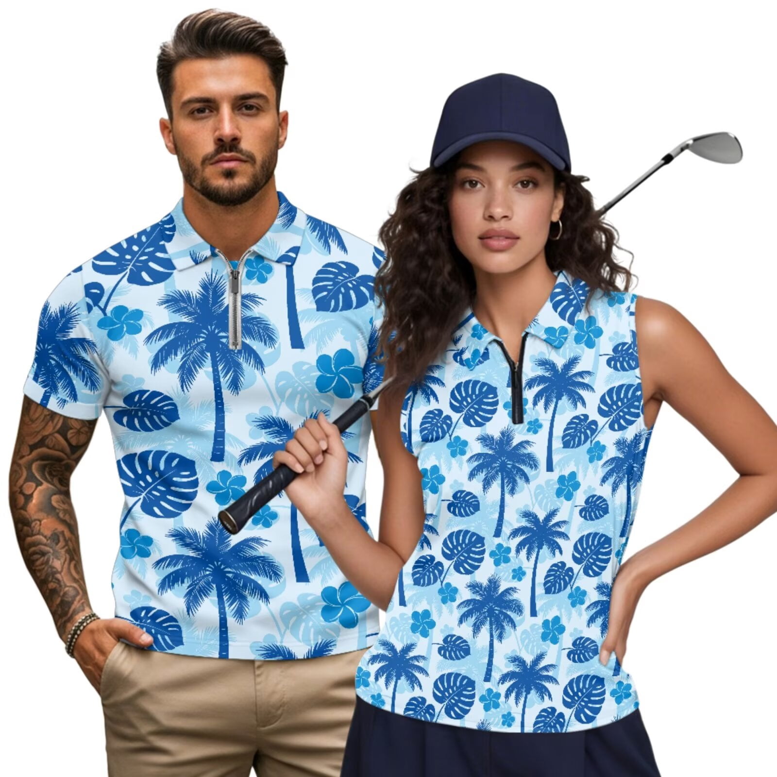 Aplkyhs Tropical Palm Tree Matching Couple Golf Shirts Moisture Wicking ...