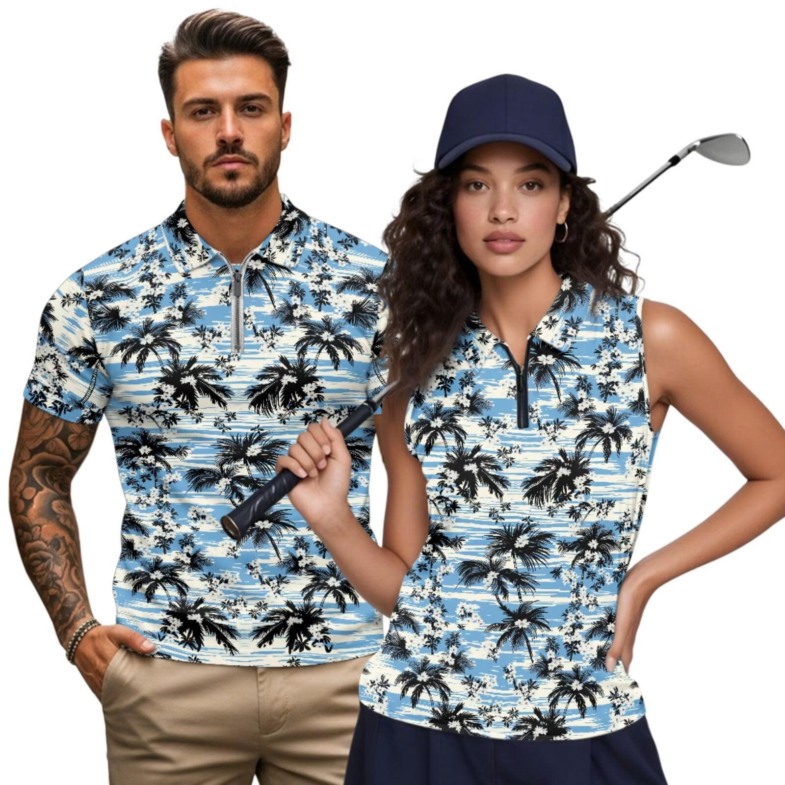Aplkyhs Tropical Palm Tree Matching Golf Shirts for Couple Racerback ...