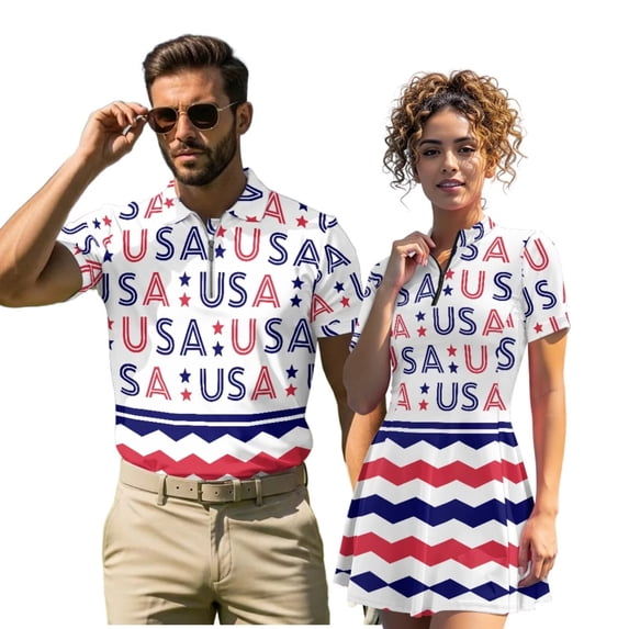 Aplkyhs USA Matching Golf Shirts for Couple Quarter Zip Matching Couple ...