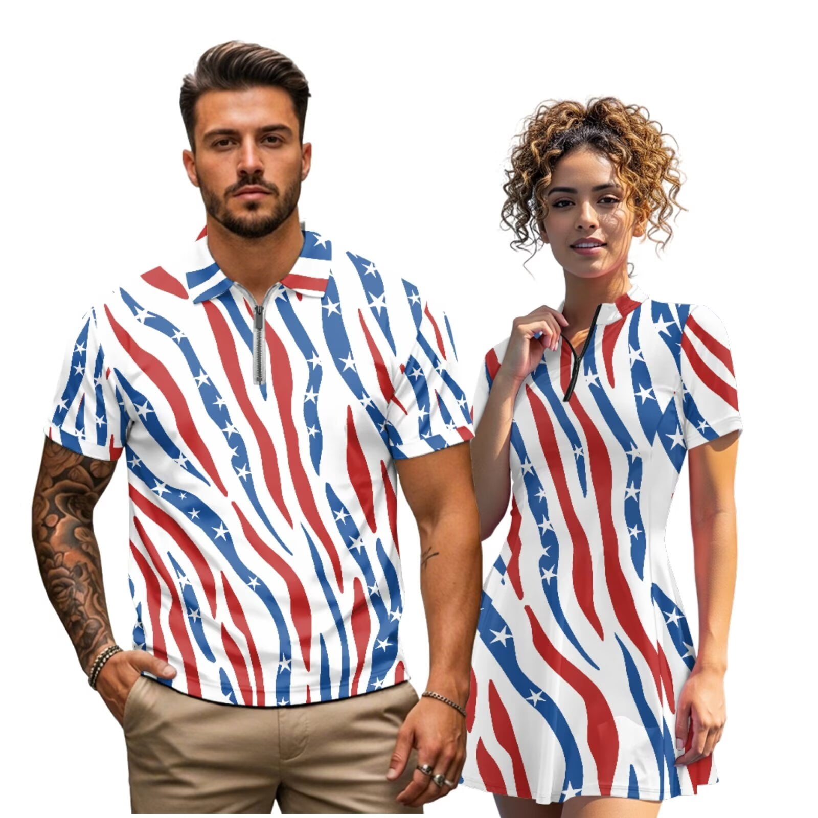 Aplkyhs USA Patriotic Star Matching Golf Shirts for Couple Lightweight ...