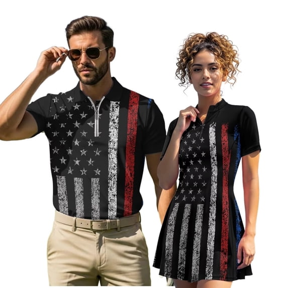 Aplkyhs Vintage American Flag Matching Couple Golf Shirts Couple Golf ...