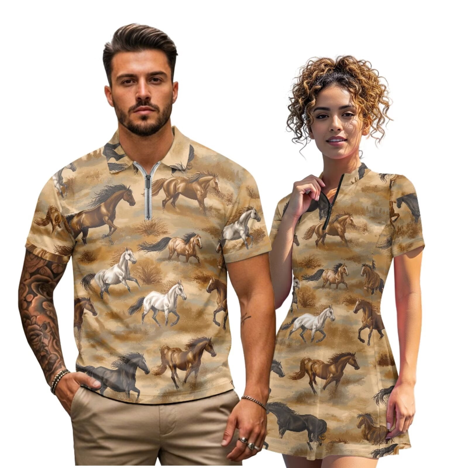 Aplkyhs Western Horse Matching Golf Shirts for Couple Quarter Zip ...