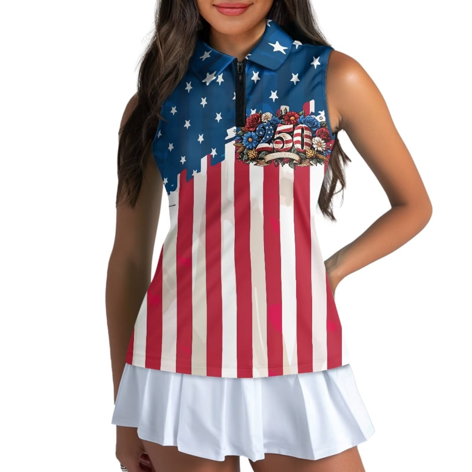 Aplkyhs Women's Golf Shirts 250th Anniversary American Flag Breathable ...