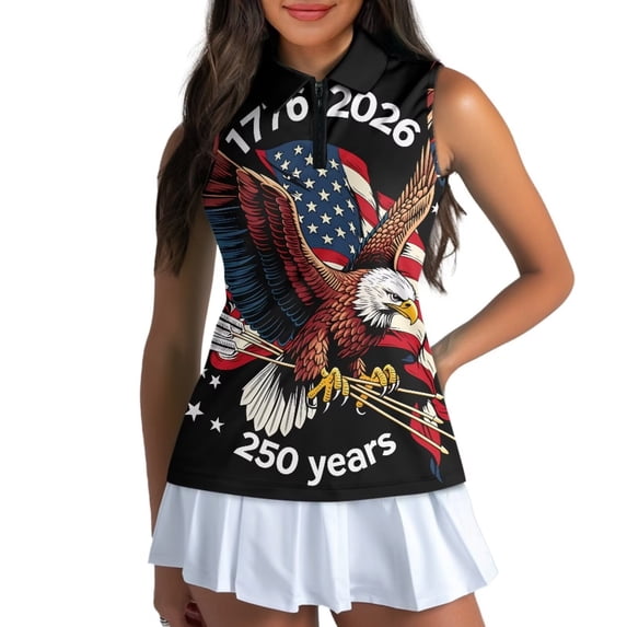 Aplkyhs Women's Golf Sleeveless Shirt Patriotic American Flag Eagle ...
