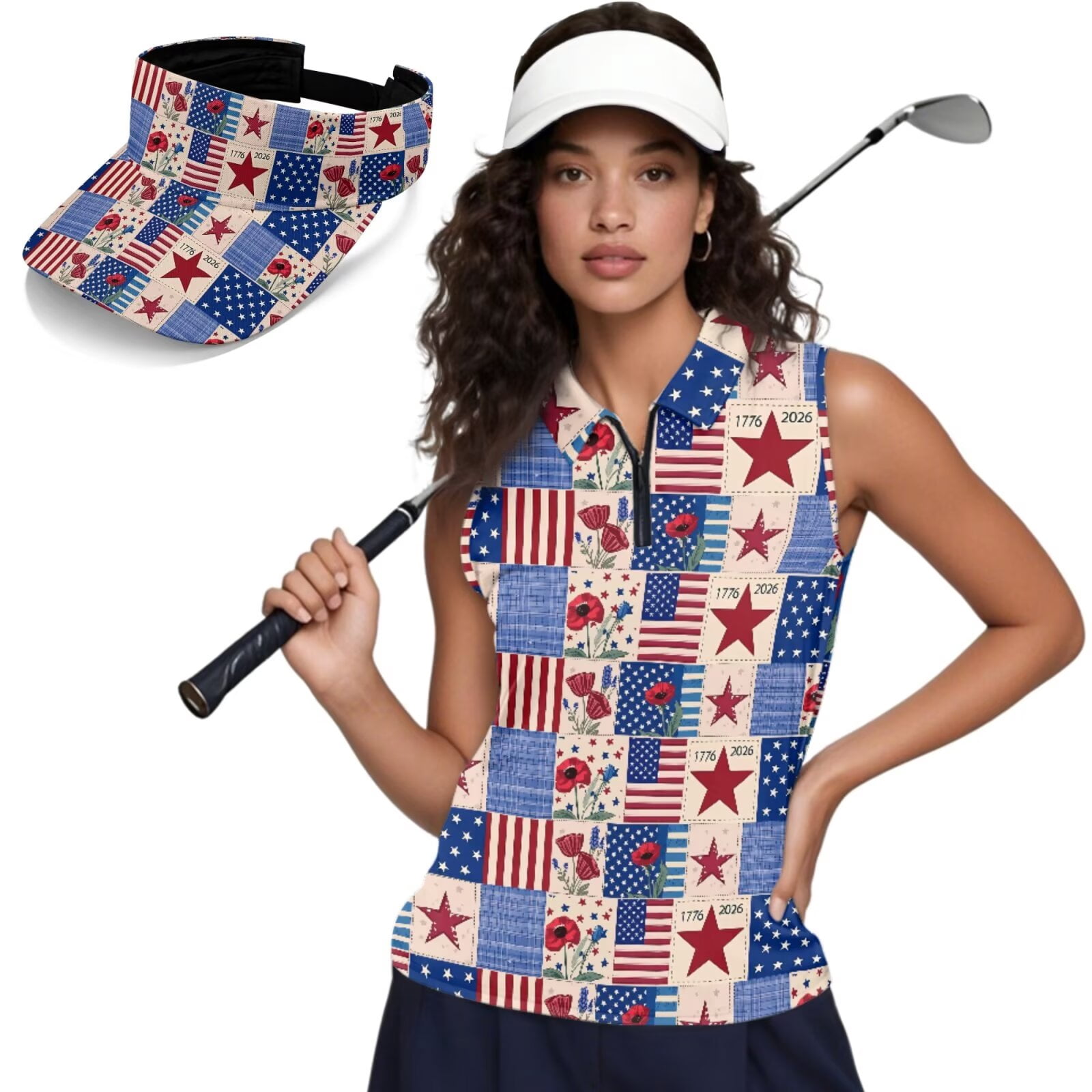 Aplkyhs Women's Sleeveless Golf Shirt and Sun Visor Hat Set 250th ...
