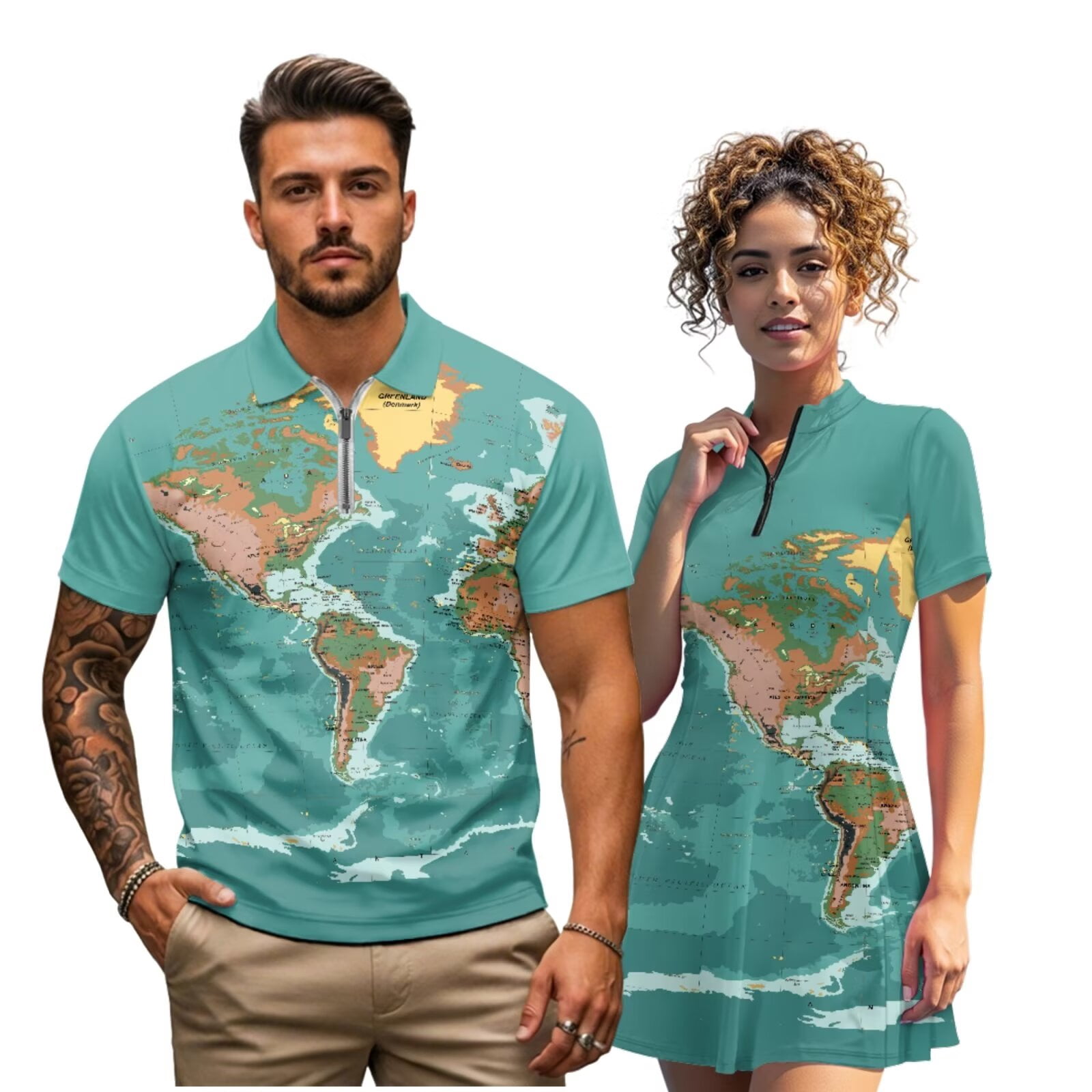 Aplkyhs World Map Print Matching Couple Sport Shirts Matching Golf ...