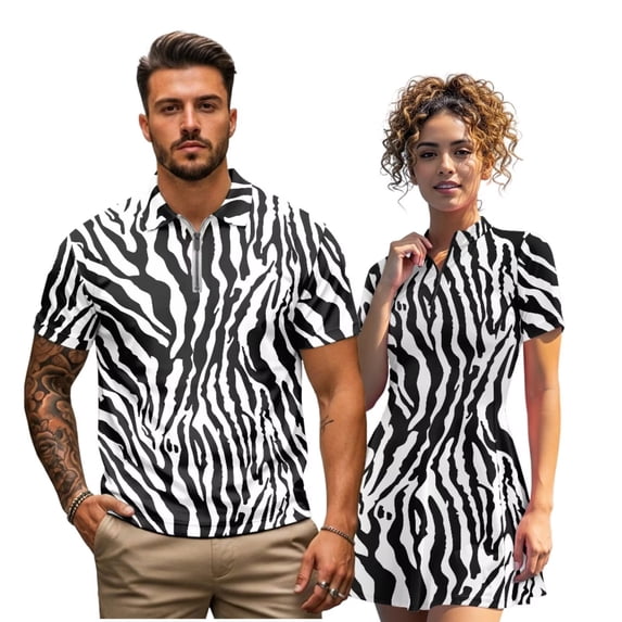 Aplkyhs Zebra Matching Golf Shirts for Couple Quarter Zip Couple Golf ...