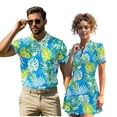 Apllkyhs His and Hers Golf Shirts Blue Tropical Leaf Matching 4-Way ...