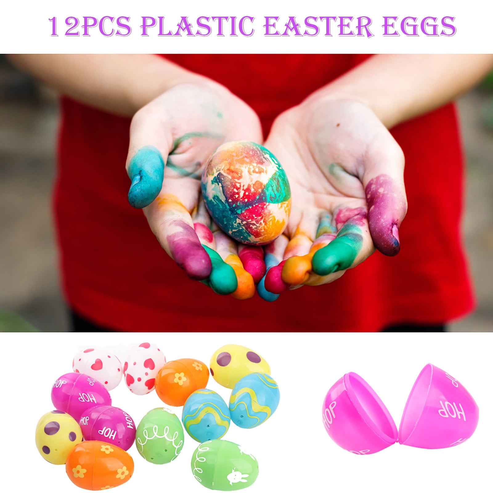 Apmemiss Clearance 12 Pcs 2.36Inch Printed Plastic Eggs Colorful ...