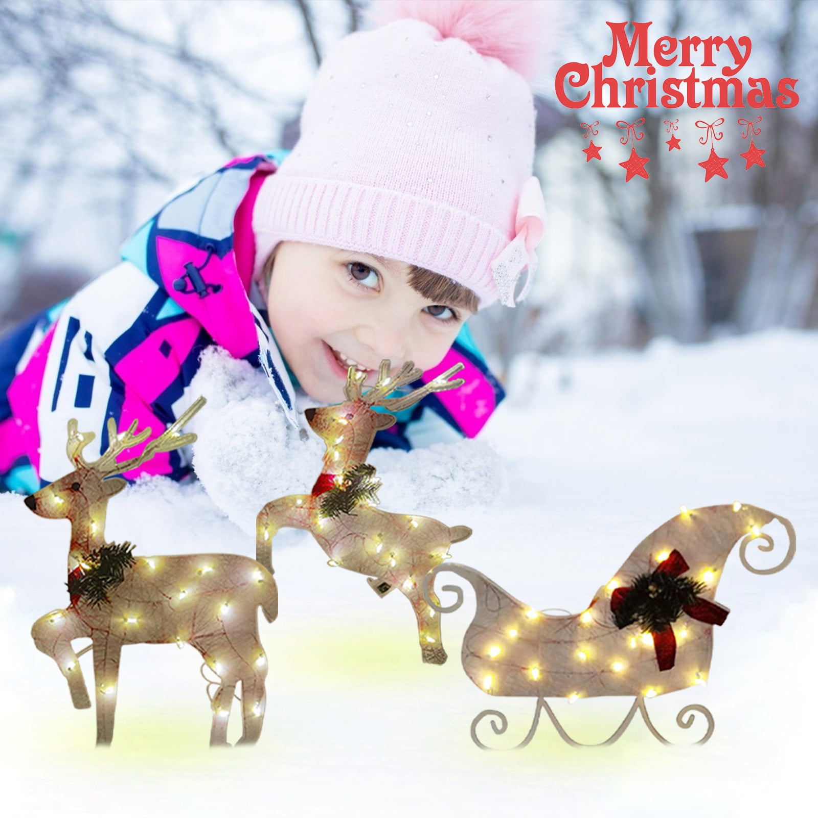 Apmemiss Clearance Christmas Lighted Reindeer & Santa’s Sleigh, Xmas ...