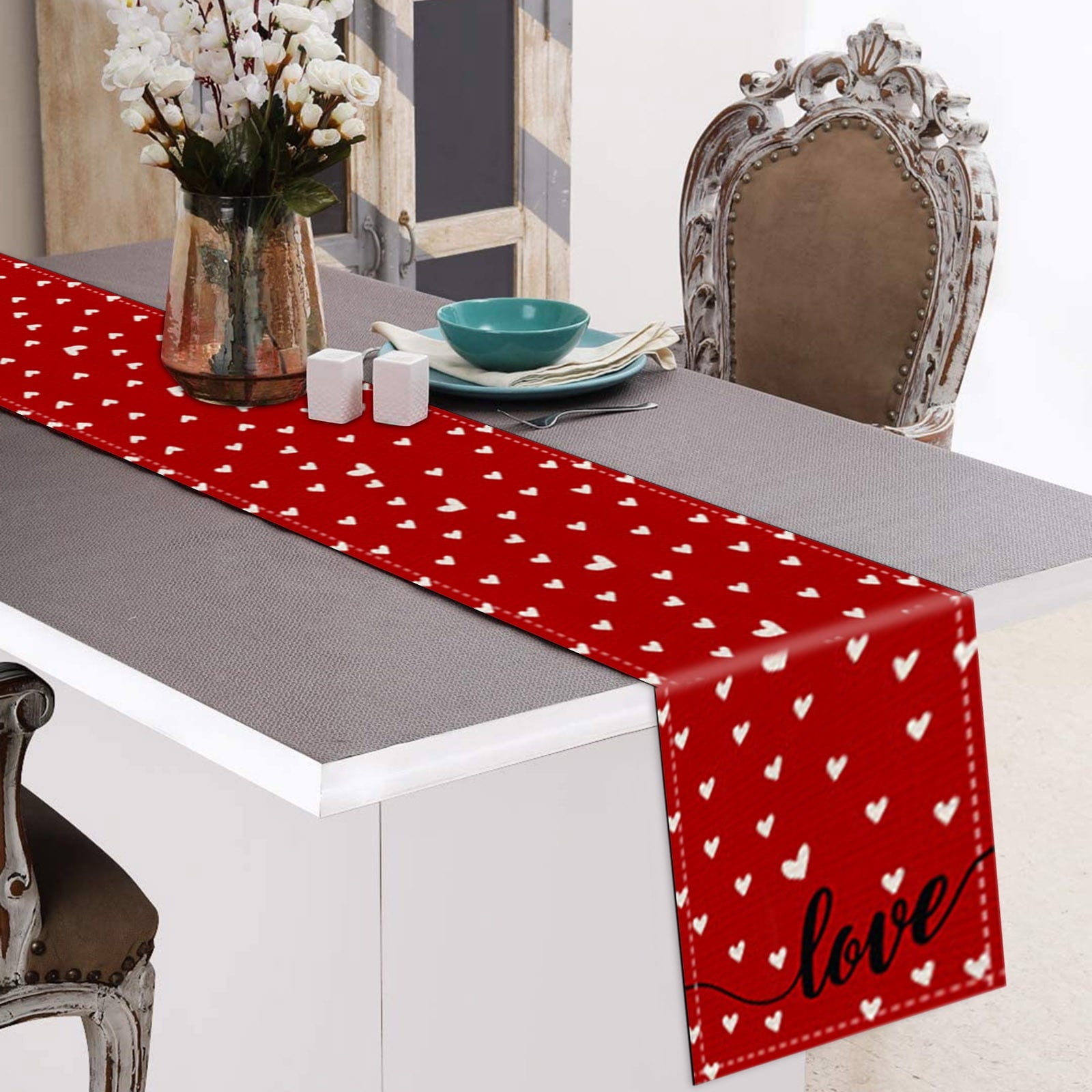 Apmemiss Clearance Valentine's Day Heart Table Runner Decorations, Red ...